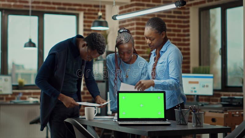 Workers Having Laptop with Greenscreen Stock Footage - Video of project ...