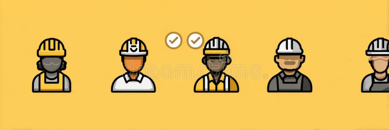 Workers in Helmets Displayed in a Clean Safety Icon Layout with Diverse ...