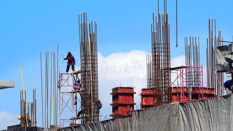 Workers on High Building Construction Site. Stock Photo - Image of high ...