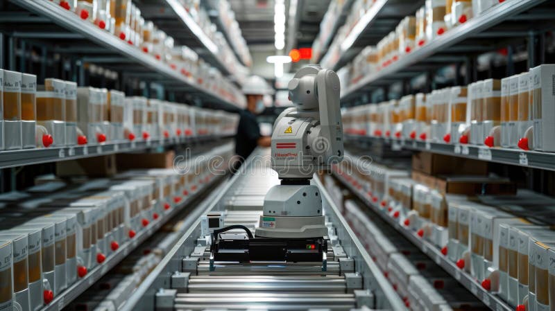Futuristic Factory Workers Assembling Robots Stock Image - Image of ...
