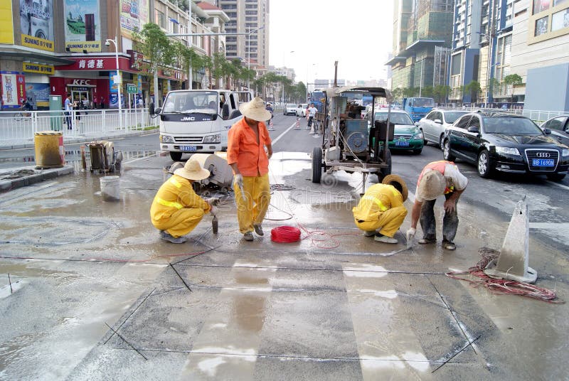 Workers in the Highway Pavement Maintenance Editorial Stock Image ...