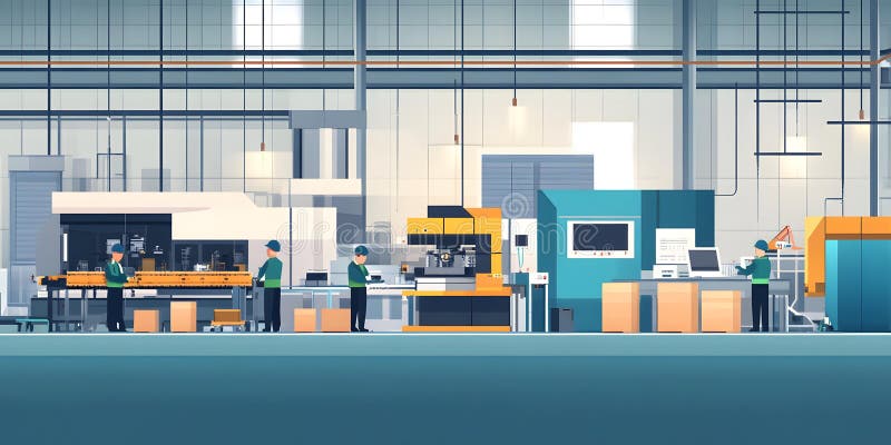 Workers in Industrial Setting with Natural Light Stock Illustration ...