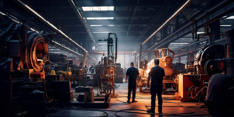 Workers Inspecting and Maintaining Machinery in an Industrial ...