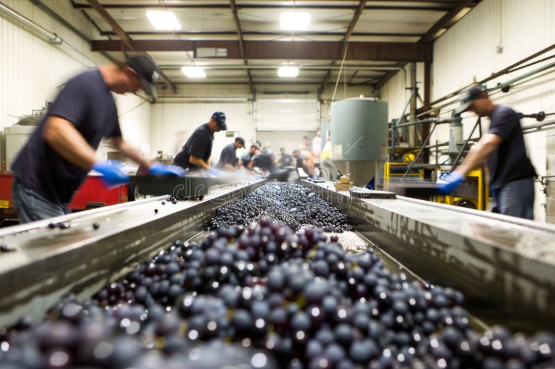 Workers Inspecting and Processing Fresh Grapes in a Modern Facility ...