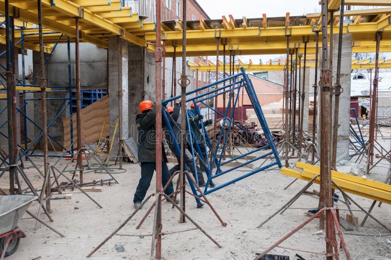 Workers Install Metal Structures at the Construction Site Stock Photo ...
