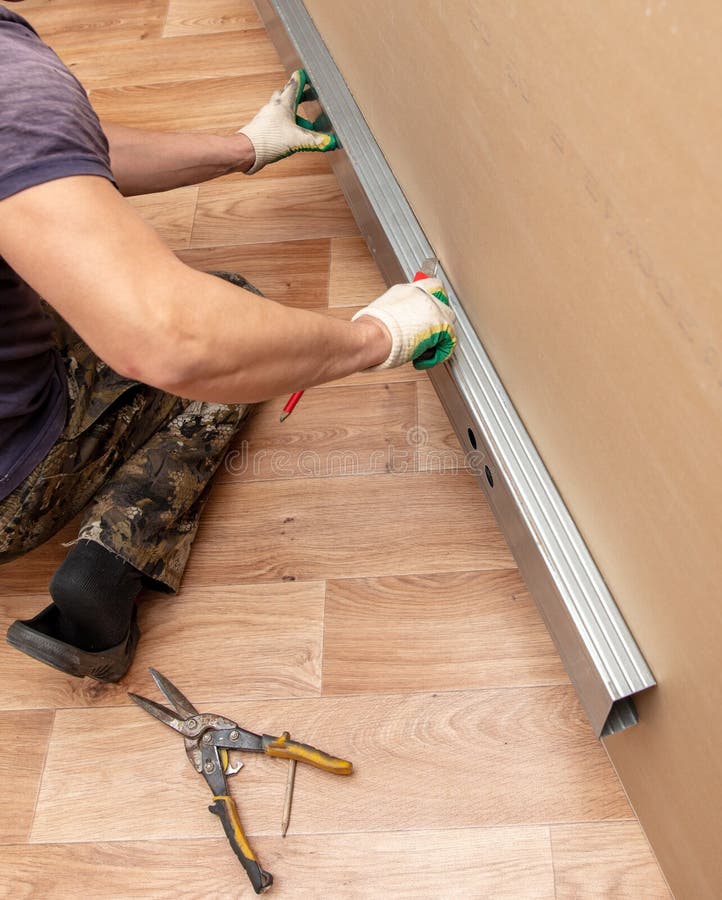 Workers Install Plasterboard Wall in the Room Stock Photo - Image of ...