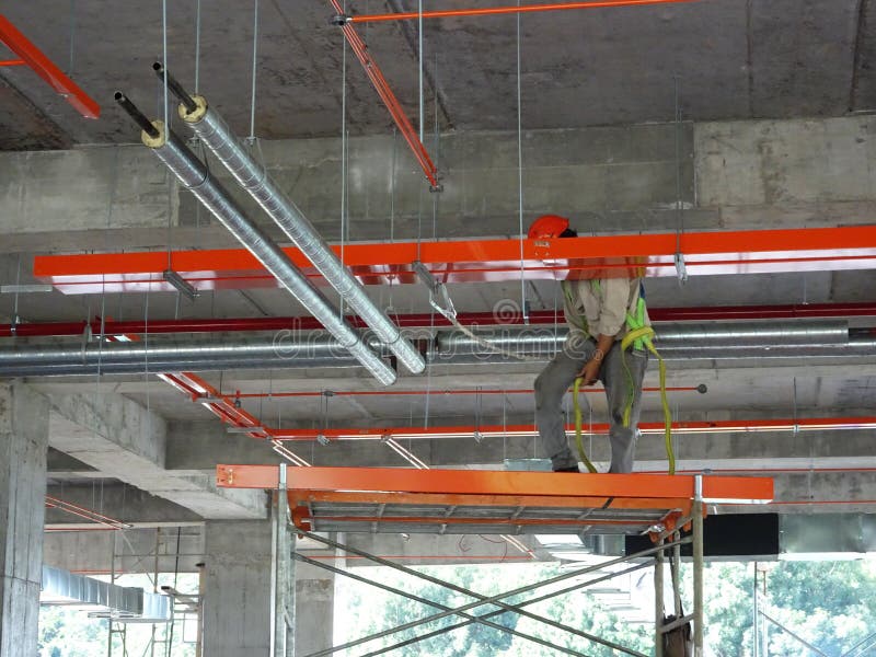 Workers Installing Electrical Cable Tray Editorial Image - Image of ...