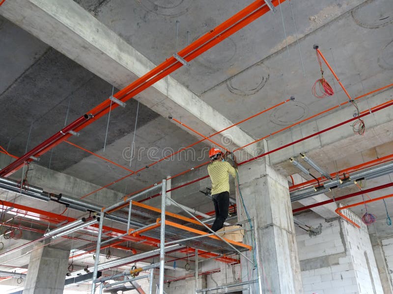 Workers Installing Electrical Cable Tray Editorial Stock Photo - Image ...