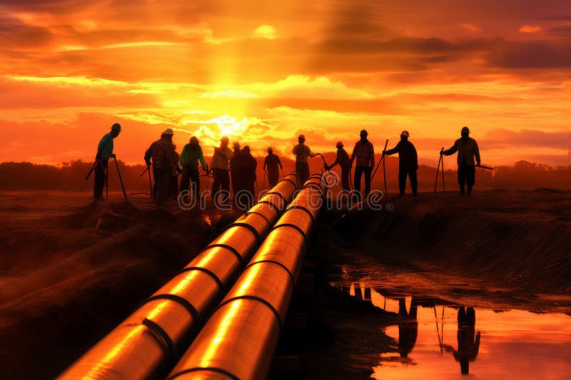Workers Installing Pipeline. Generate Ai Stock Illustration ...