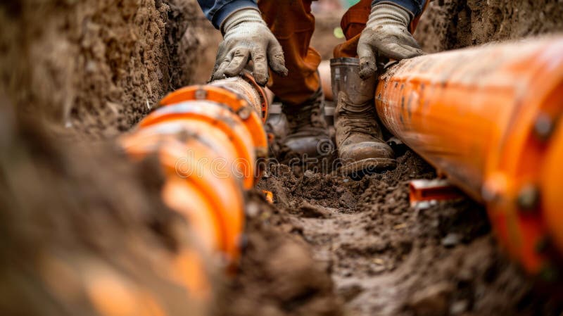 Workers Installing Underground Pipes. AI Generated Stock Photo - Image ...