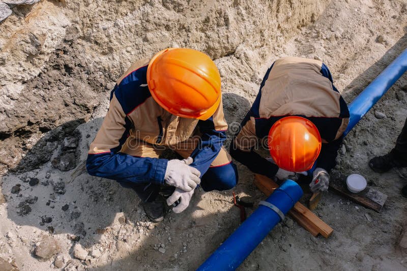 Workers are Installing Water Supply Pipeline System Stock Image - Image ...