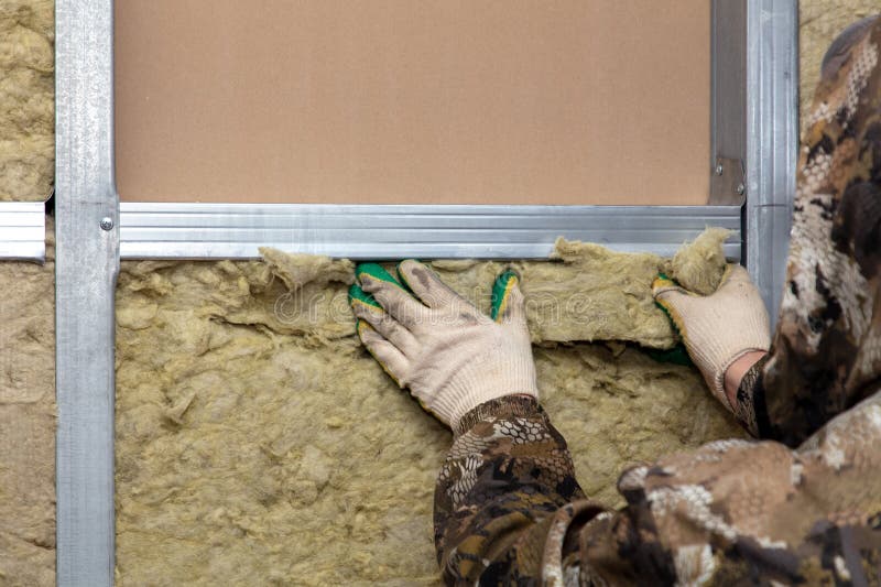 Workers Insulate the Wall in the Room Stock Image - Image of thermo ...