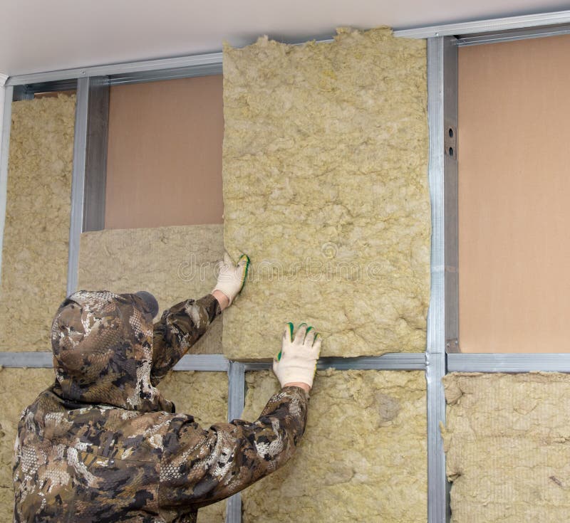Workers Insulate the Wall in the Room Stock Image - Image of thermo ...