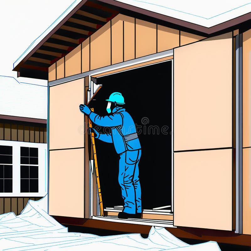 Workers Insulating a House. Installation of Panels on the Outside of ...