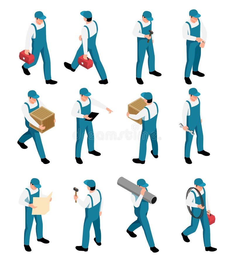 Workers Isometric Icons Set Stock Vector - Illustration of manual ...