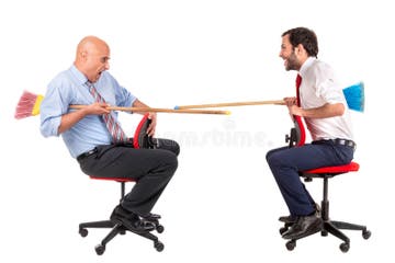 Workers Jousting in Office Chairs Stock Photo - Image of deal, broom ...