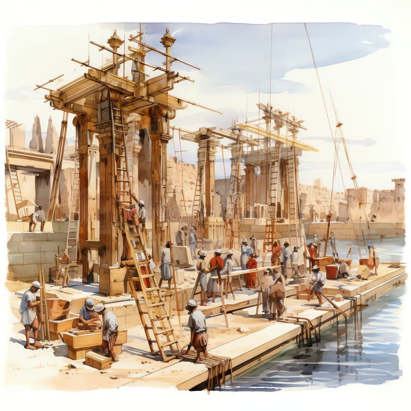 Workers Laboring on Construction Projects Along the Nile Illustration ...