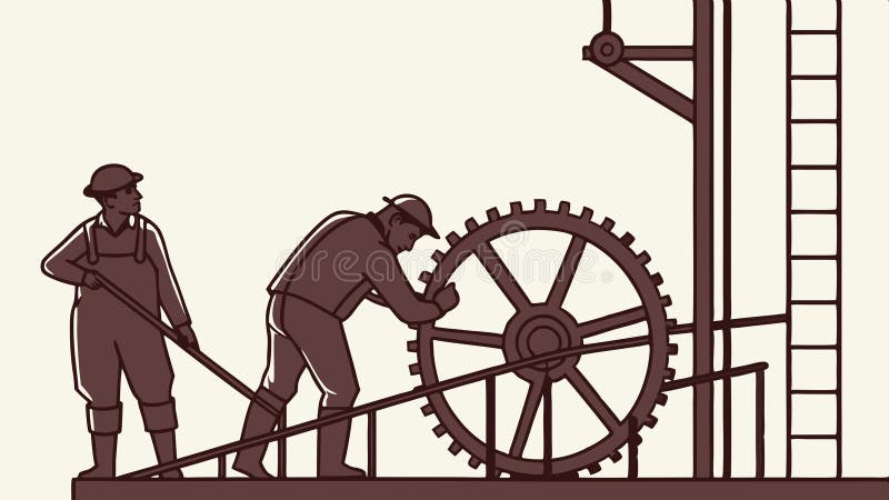Workers and Large Gear Vector Illustration, Industrial Labor, Vector ...