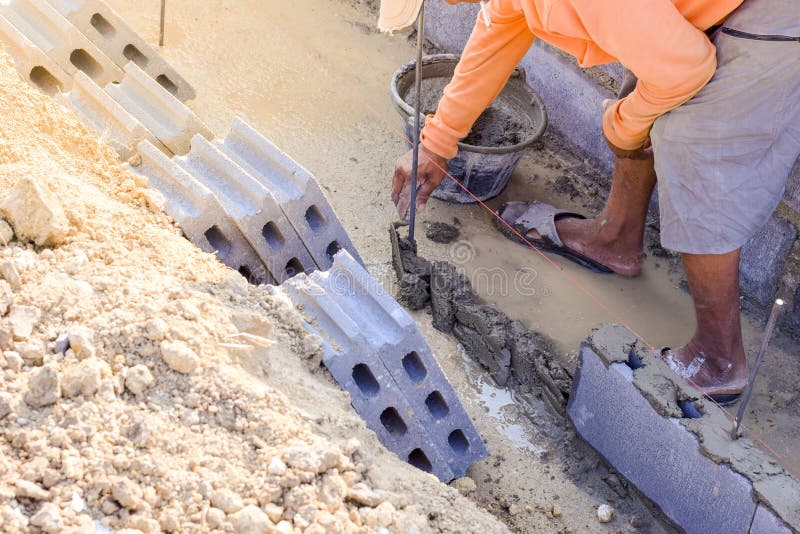 Workers are Laying Blocks of Bricks Stock Photo - Image of hand ...