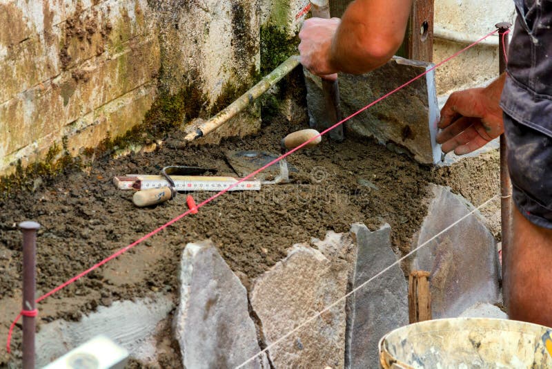 Craftsmen Processed Stone Slabs Stock Image - Image of hand, gardening ...