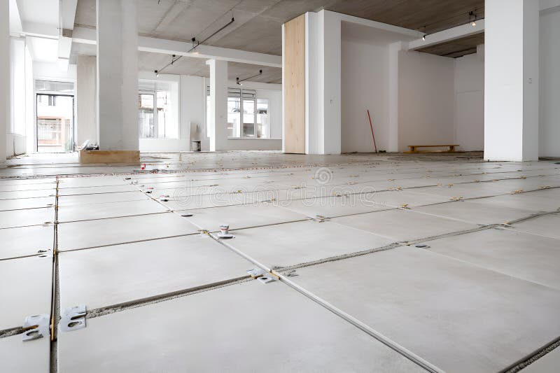 Workers Laying Large Ceramic Tiles in Empty Office Building Stock Image ...