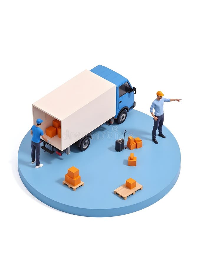 Workers Load a Delivery Truck with Parcels, Highlighting Logistics and ...