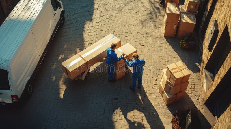 Workers Loading Boxes in Warehouse during Daytime with Delivery Van ...