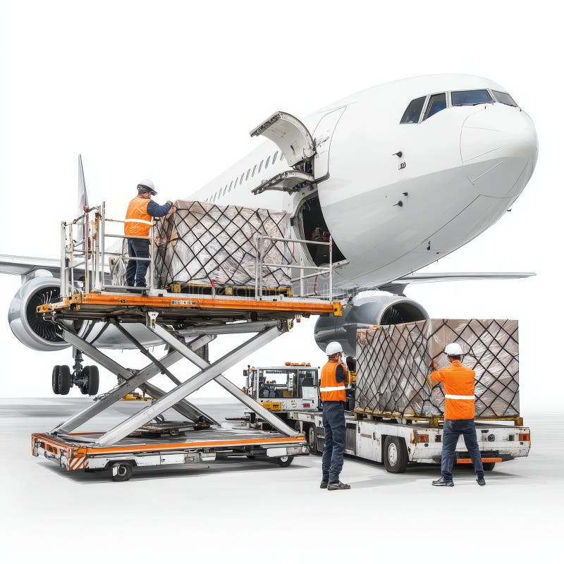 Workers Loading Cargo Onto an Aircraft at an Airport for Transportation ...