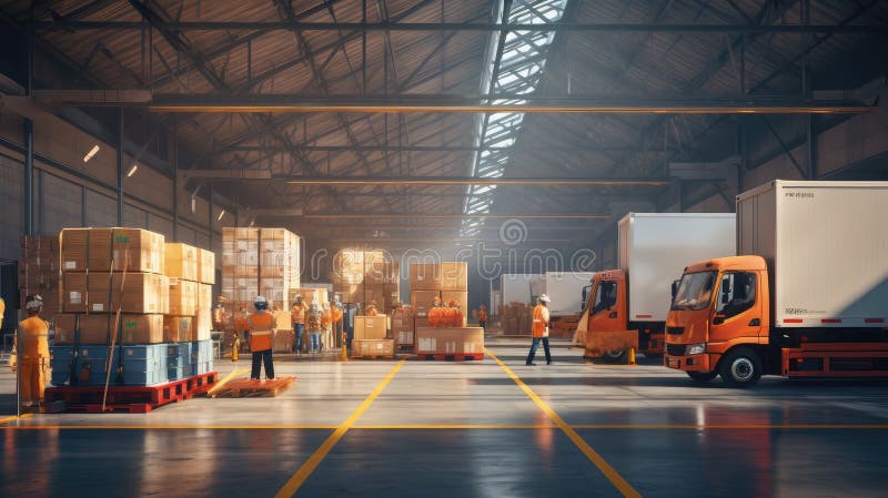 Workers Loading a Delivery Truck with Neatly Stacked Cardboard Boxes ...
