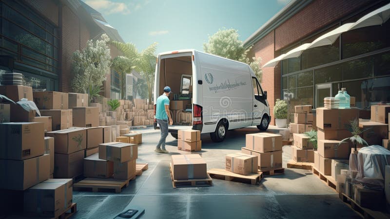 Workers Loading a Delivery Truck with Neatly Stacked Cardboard Boxes ...