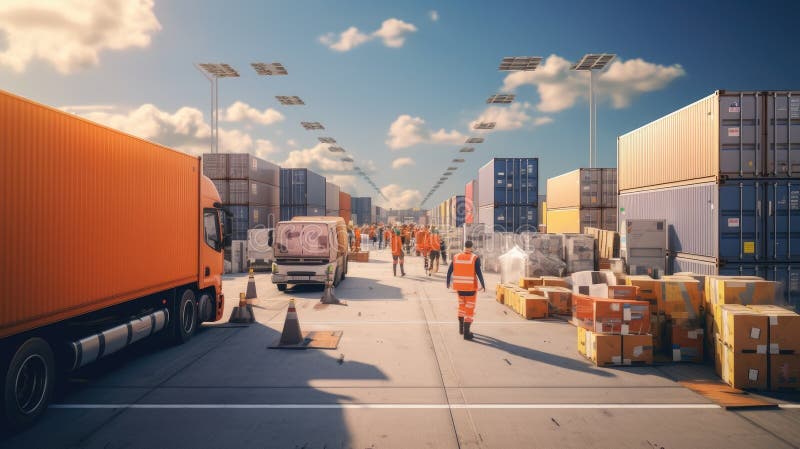 Workers Loading a Delivery Truck with Neatly Stacked Cardboard Boxes ...