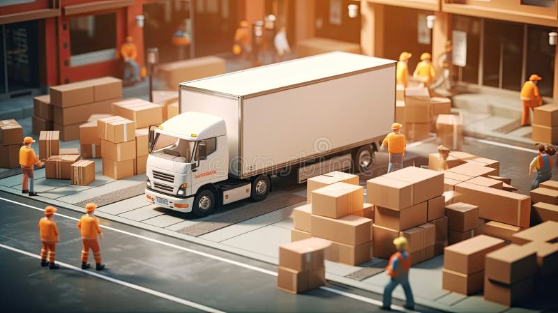 Workers Loading a Delivery Truck with Neatly Stacked Cardboard Boxes ...
