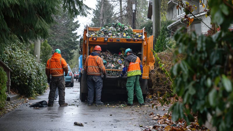 Workers Loading Garbage into a Garbage Truck Stock Image - Image of ...