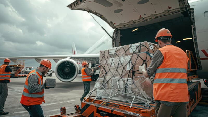 Workers Loading a Shipment Onto a Plane S Stock Illustration ...
