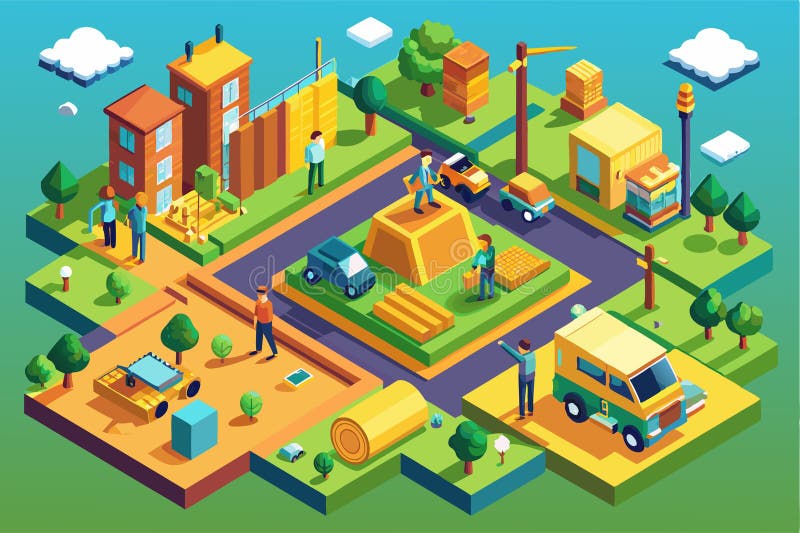 Workers and Machinery are Actively Engaged in Construction Tasks Across ...