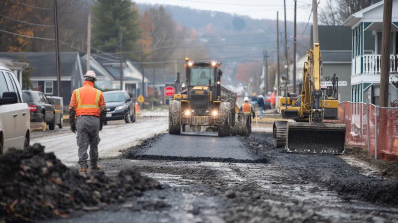 Workers and Machinery are Laying Asphalt Stock Image - Image of ...
