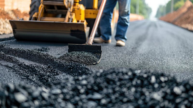 Workers and Machinery are Laying Asphalt Stock Illustration ...
