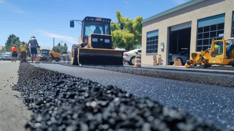 Workers and Machinery are Laying Asphalt Stock Image - Image of renewal ...