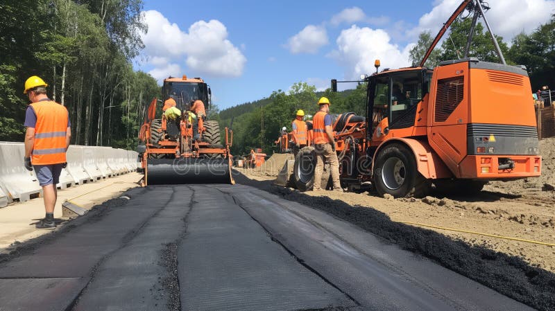 Workers and Machinery are Laying Asphalt Stock Image - Image of ...