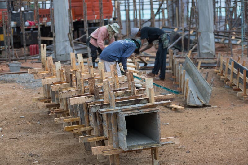 Workers Makes Column Box and Keep by Crane for Built Column Editorial ...