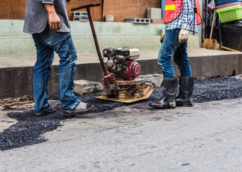 Workers Making Asphalt Road Stock Image - Image of lane, highway: 62281629