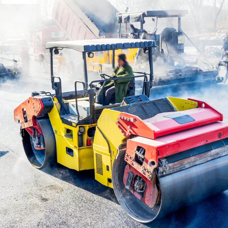 Workers Making Asphalt with Shovels at Road Stock Photo - Image of ...