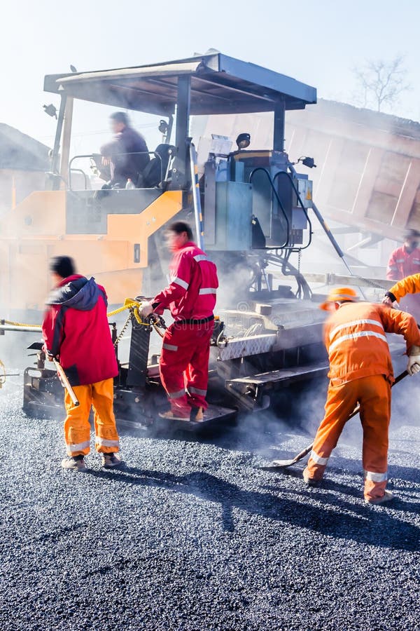 Workers Making Asphalt with Shovels Stock Photo - Image of highway ...