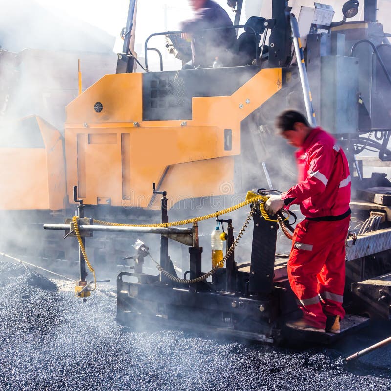Workers Making Asphalt with Shovels at Road Stock Photo - Image of ...