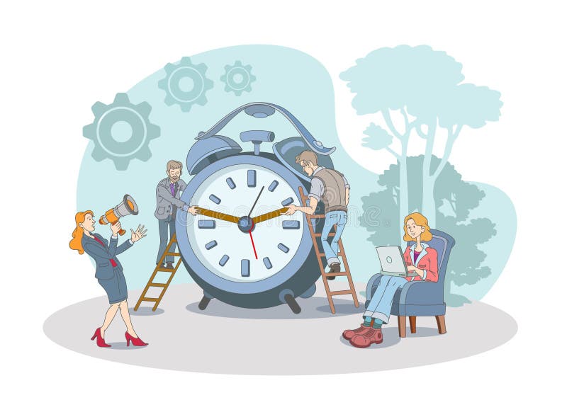 Workers Managing Time, Lady Working in Park. Time Organization and ...