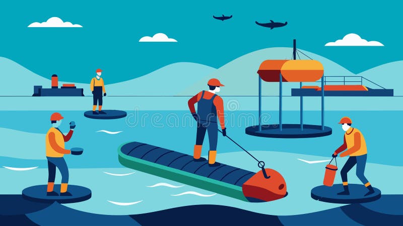 Workers Maneuvering Inflatable Structures for the Construction of an ...