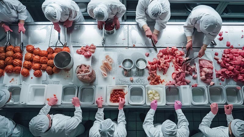 Meat Processing at the Plant Stock Illustration - Illustration of ...