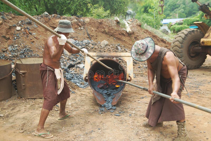 Workers are Melting Together Lava and Iron. Stock Photo - Image of ...