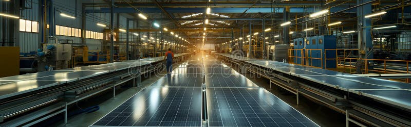Workers in Modern Solar Panel Manufacturing Facility Stock Illustration ...