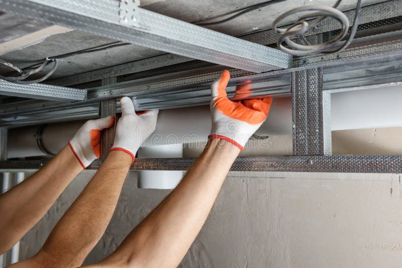 Plasterboard Installation on the Ceiling Stock Image - Image of ...
